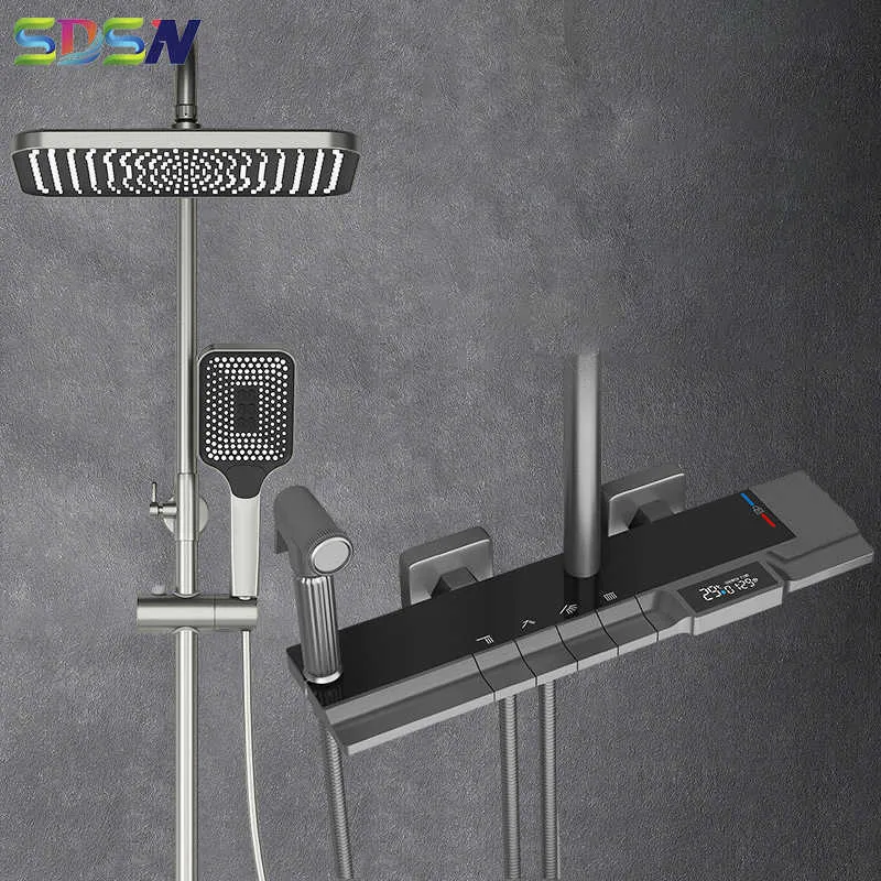 Premium Waterfall Rainfall Shower Head Set: Digital Thermostatic ...