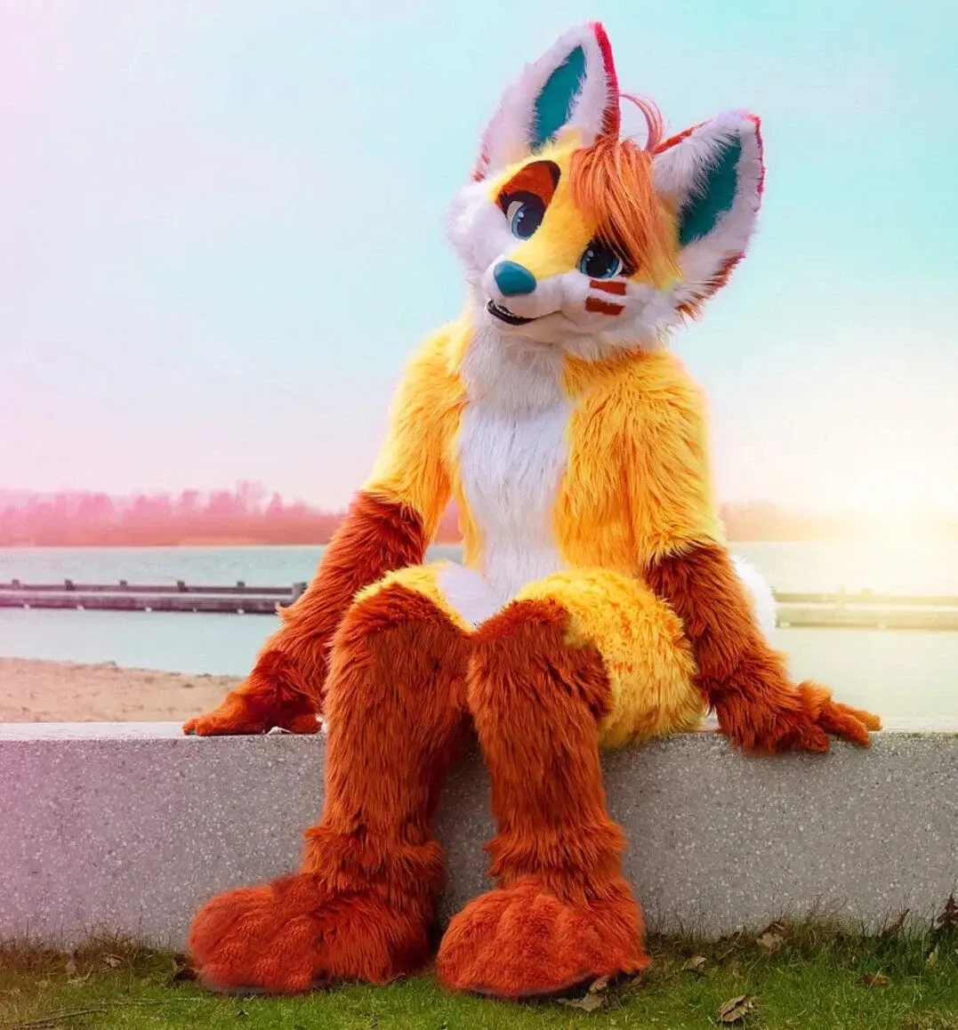 Customizable 2023 Furry Husky Dog Fox Costume Mascot In Orange & Brown ...