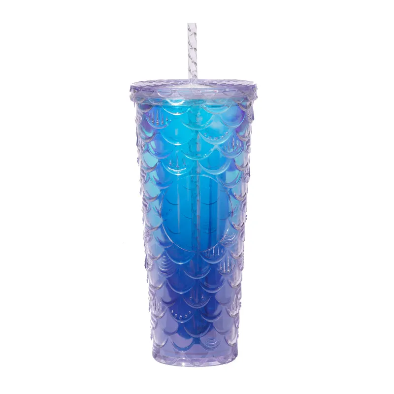 Plastic Cup With A Straw, Creative Fish Scale Design Large Capacity ...