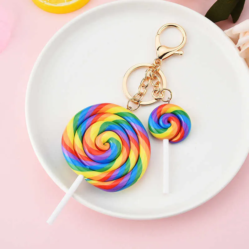 Key Rings New Cream Resin Soft Pottery Rainbow Lollipop Key Chain Hair ...