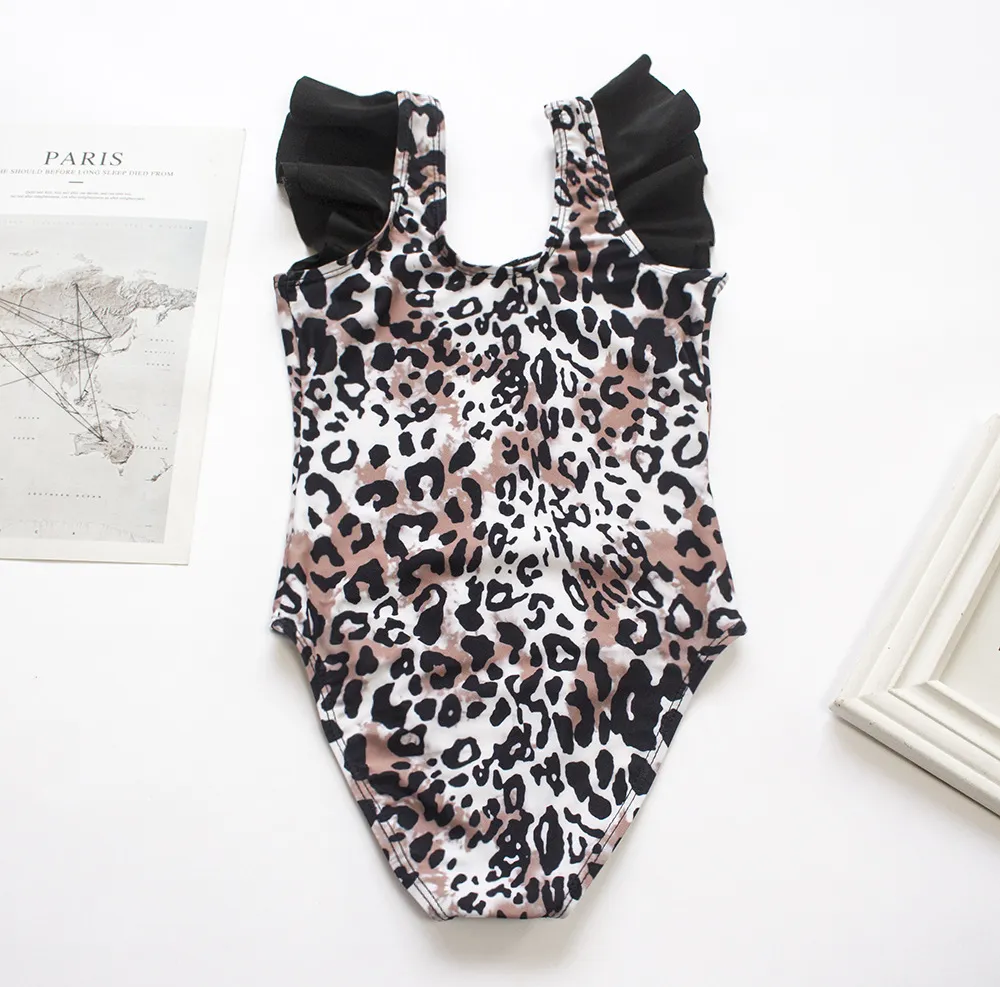 Ruffled Leopard Print Girls' One Piece Swimsuit - Stylish Children's ...