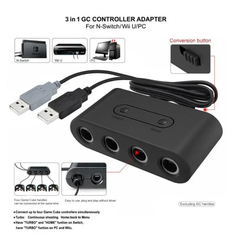 4-Port GameCube Controller Adapter for Wii U, PC, USB Switch - Super ...