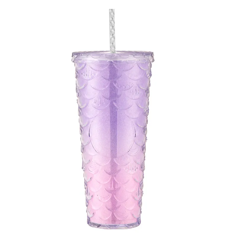 Plastic Cup With A Straw, Creative Fish Scale Design Large Capacity ...
