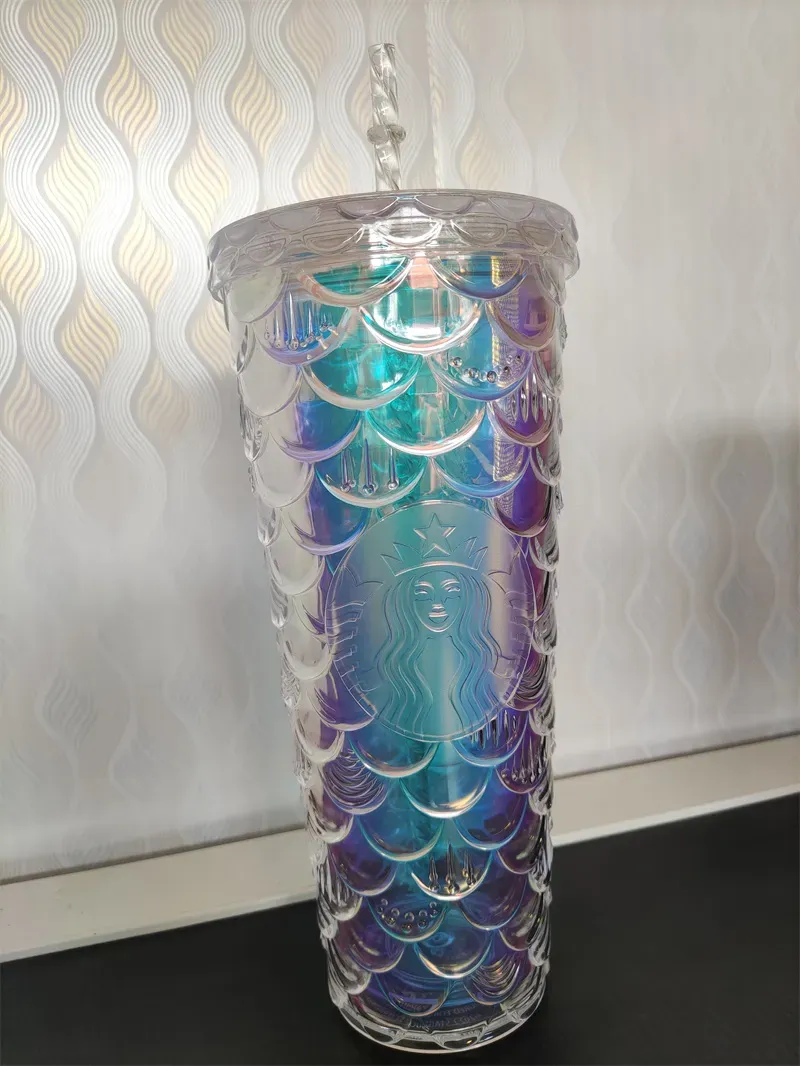 Plastic Cup With A Straw, Creative Fish Scale Design Large Capacity ...