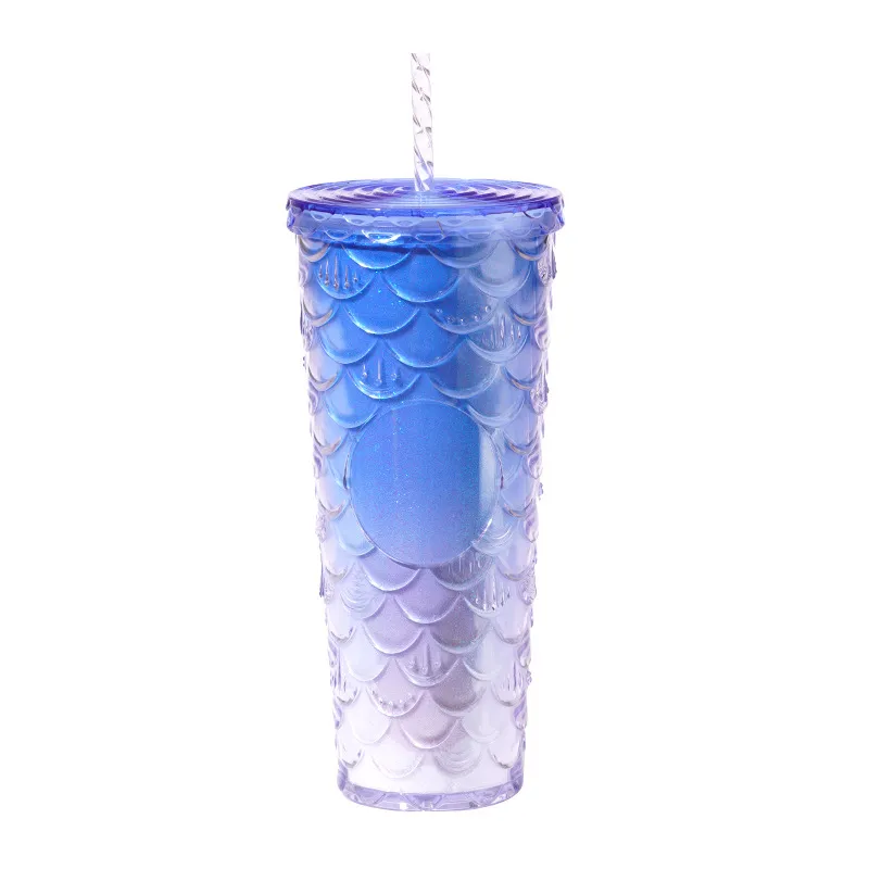 Plastic Cup With A Straw, Creative Fish Scale Design Large Capacity ...
