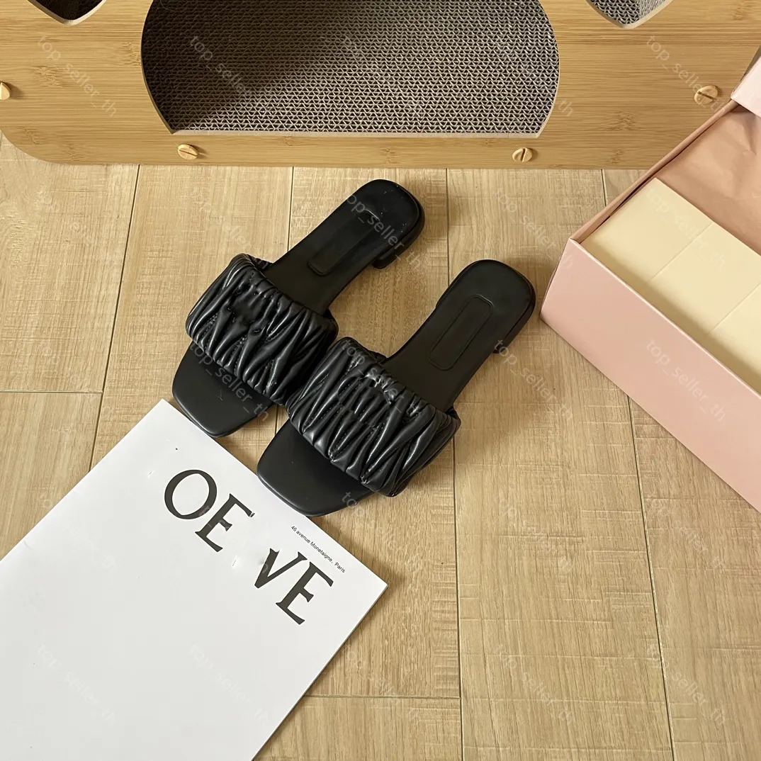 Designer Nappa Leather Slides For Women Foldable Flat Heeled Catwalk ...