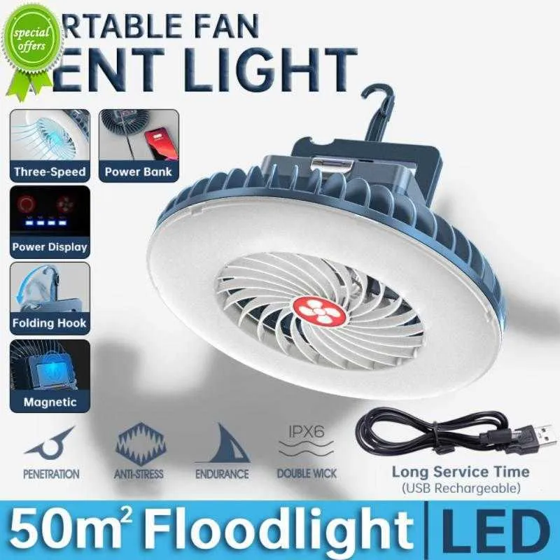 New 2in1 LED Tent Fan Waterproof Rechargeable Camping Fan Ceiling Light ...