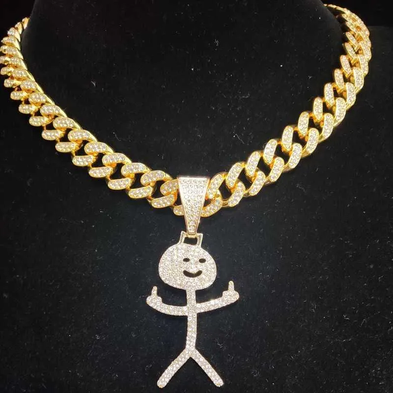 Hip Hop Stickman Middle Finger Iced Out Pendants For Men And Women Iced ...