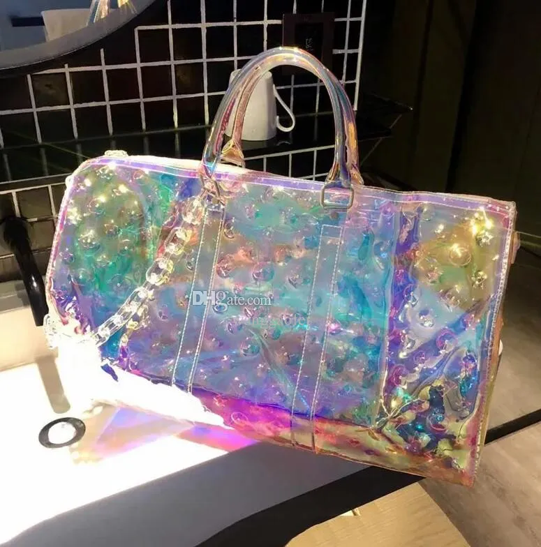 Designer Duffel Bag Classic Laser Flash PVC Handbag, 55cm PU Leather ...