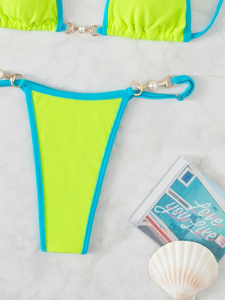 Women's Nylon Micro Bikini Set, Low Waist, Wire Free Support, Gradient ...