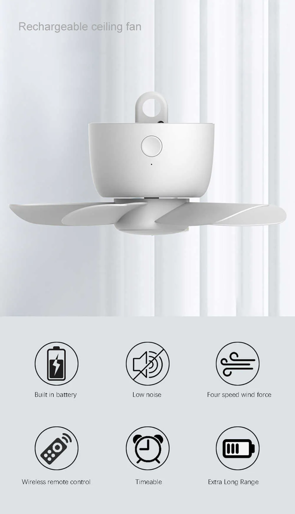 8000mAh USB Rechargeable ceiling fan ceiling fan with Remote Control, 4 ...