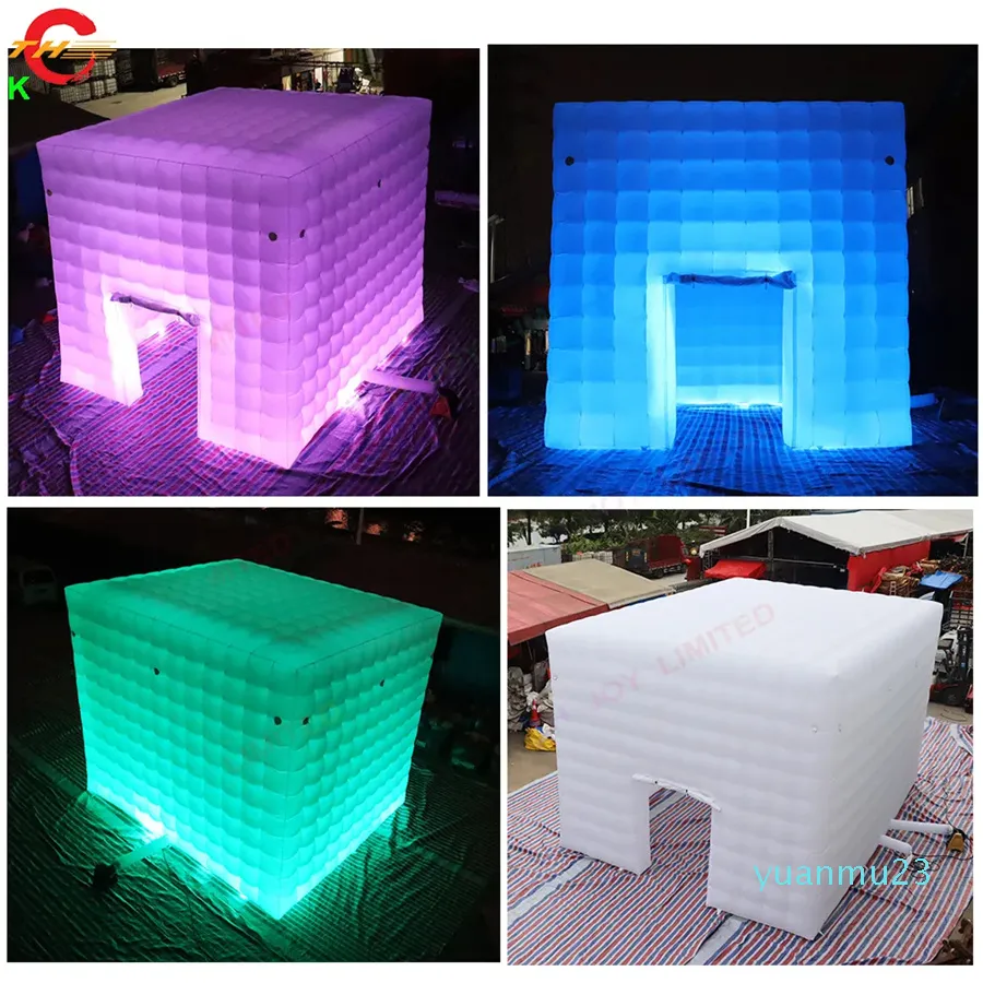 Large White Inflatable Cube Tent with LED Lights - Outdoor Event ...