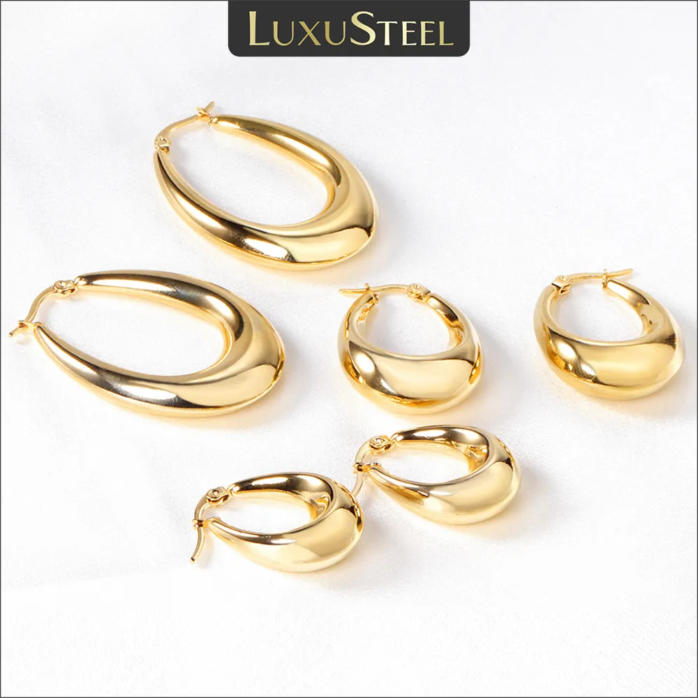 Luxusteel Gothic Gold Color Oval Hoop Earrings For Women Stainless