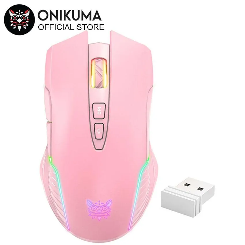 Mice Wireless Gaming Mouse 2.4GHz Pink Rechargeable USB Mice With USB ...