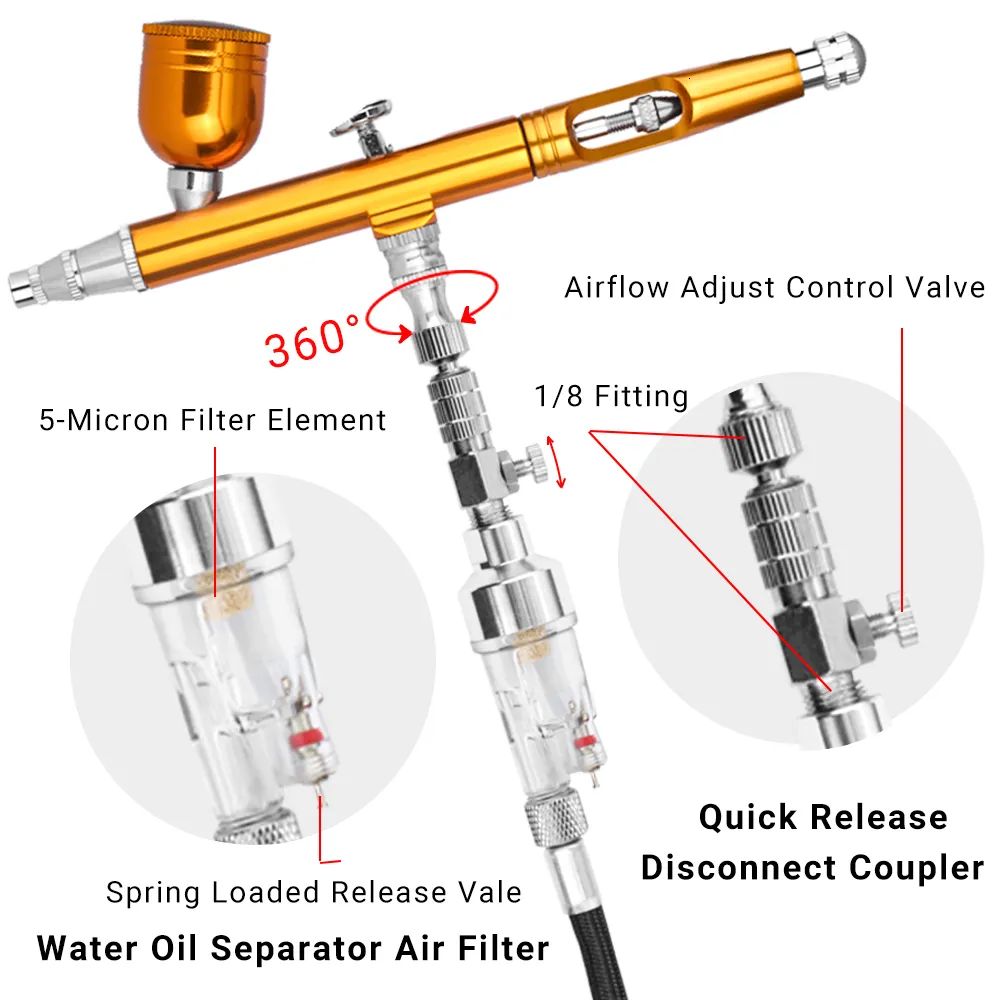 Auto Stop Airbrush Spray Gun Dual Action With Compressor Kit Gold ...