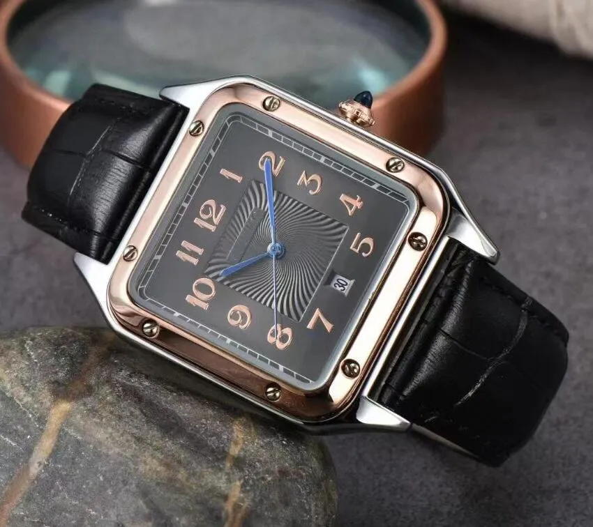 Square Dial Digital Watches: Japan Quartz Chrono, Leather Strap, Steel ...