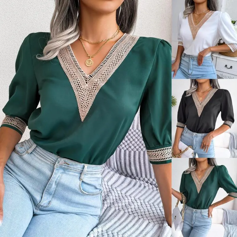 DHgate.com:Elegant Lace Chiffon V-Neck Midi-Blouses for Women Summer ...