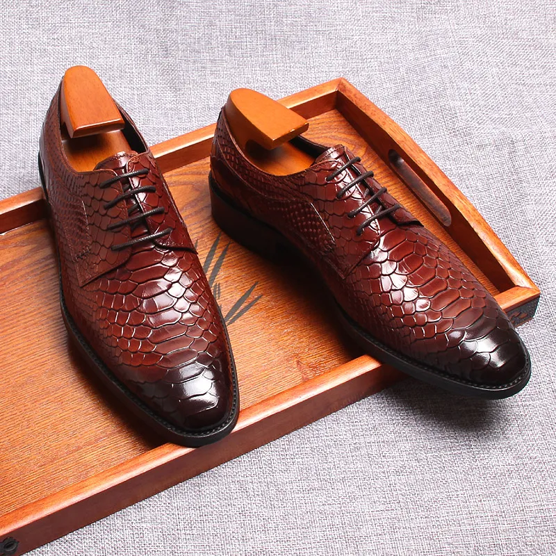 Luxury Burgundy Black Mens Oxford Formal Shoes For Men With Snake ...