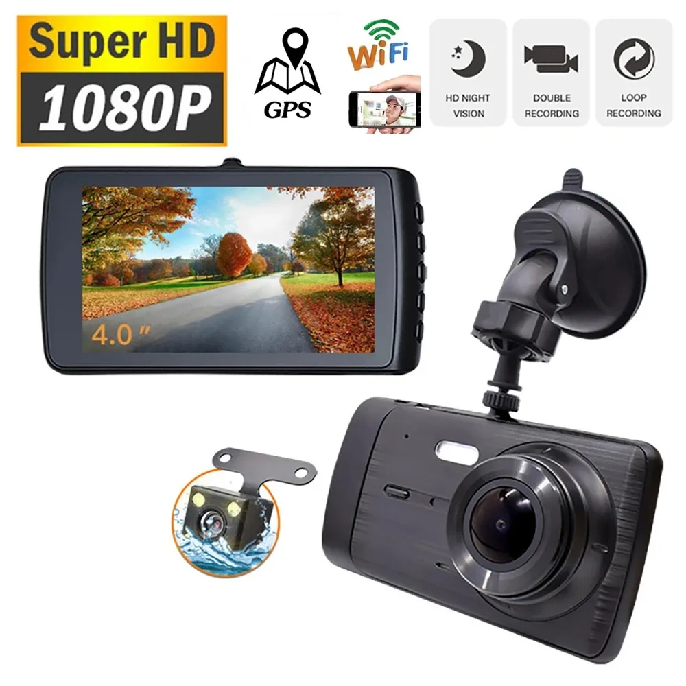 Car DVR WiFi GPS 4.0 Inch Full HD 1080P Dash Cam Rear View Camera ...