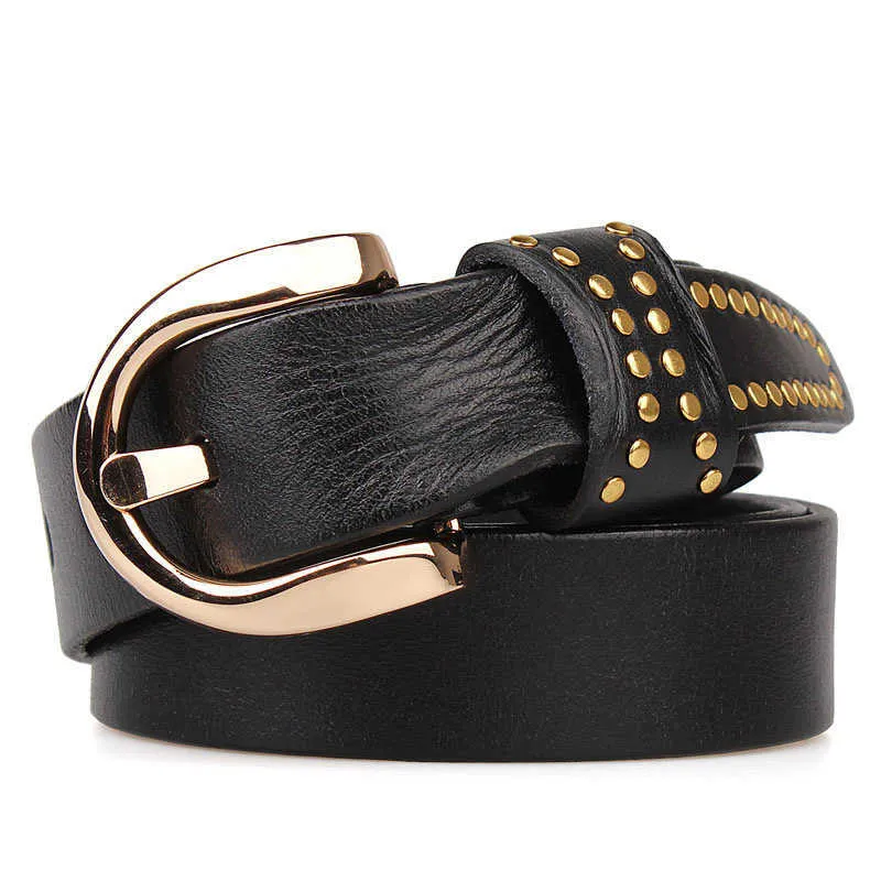 Luxury Rivet Denim Vegan Leather Belt For Women 3.3CM True Width Brand ...