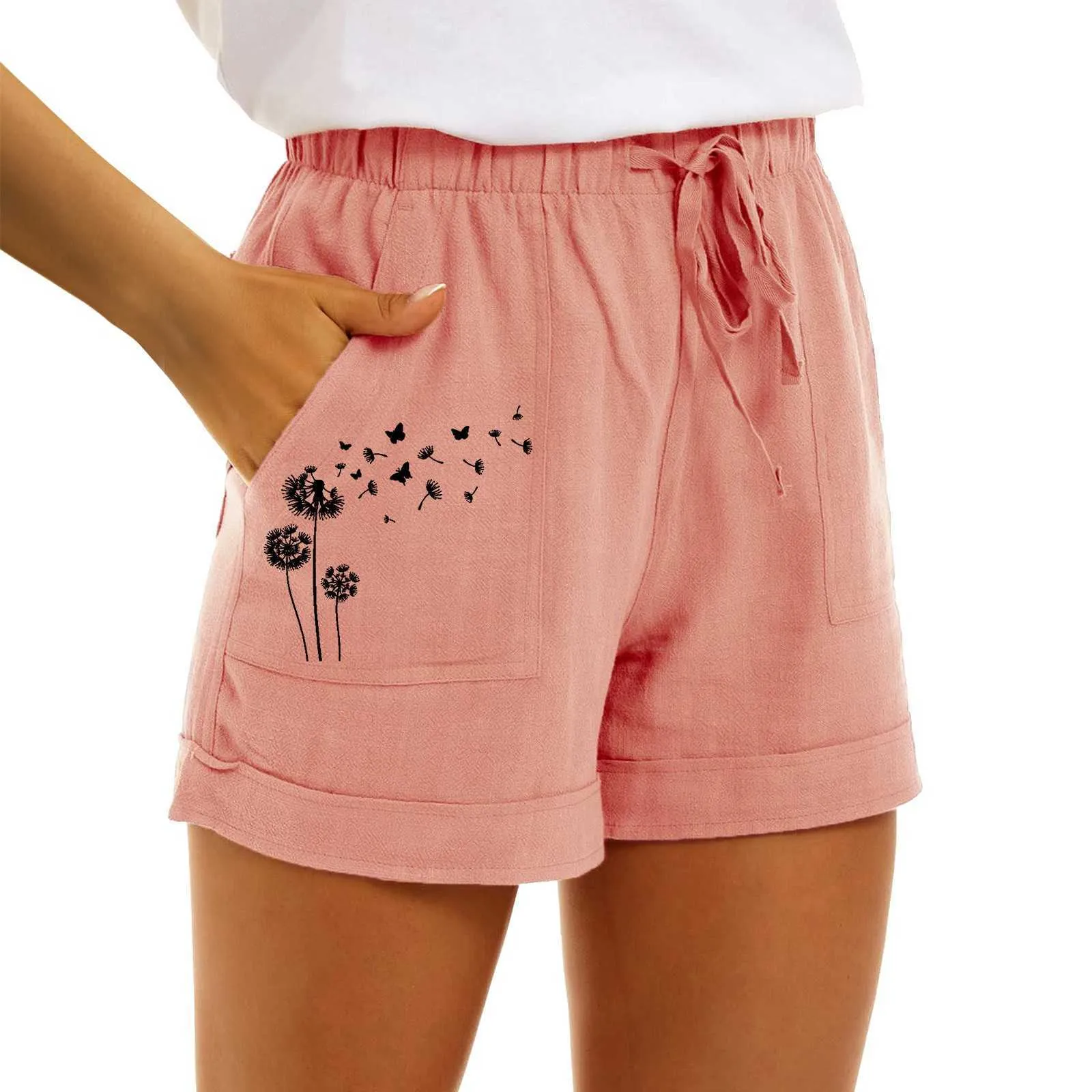 Women's Summer Cotton Shorts: Printed High Waist Loose Fit, Straight ...