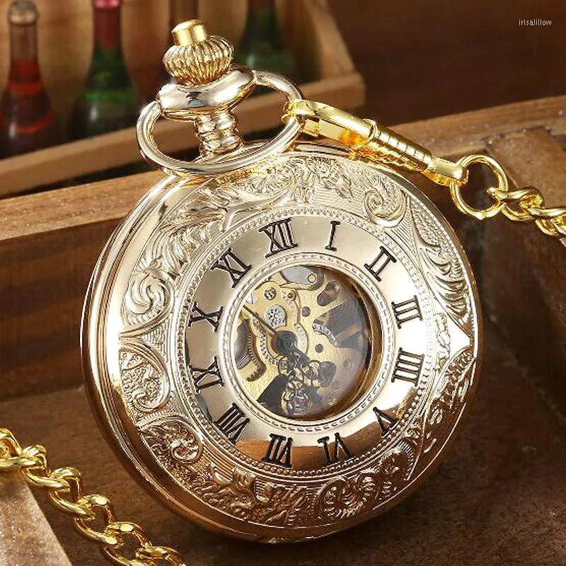 Luxury Gold Steampunk Pocket Clocks With Skeleton Design, Roman ...