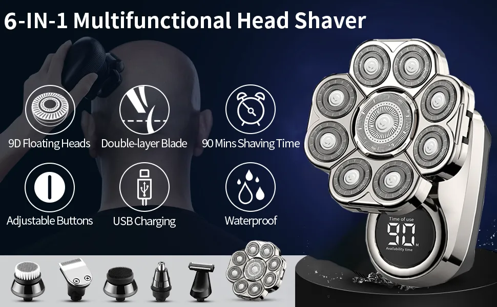 Electric Shavers For Bald Men 9D Electric Head Shaver, Nose Hair ...