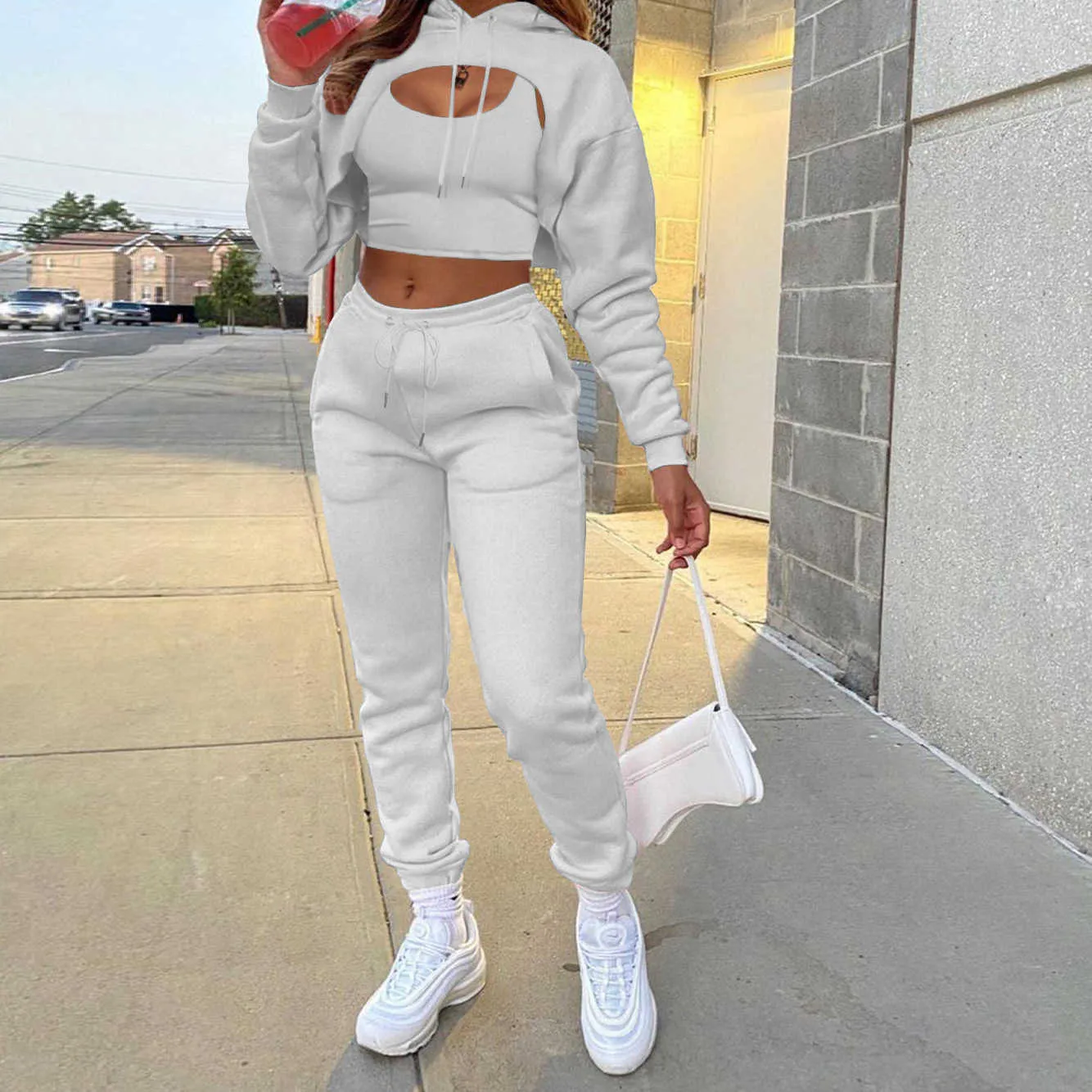 Women Tracksuits: Autumn Winter Set Long Sleeved Solid Color Sportswear ...