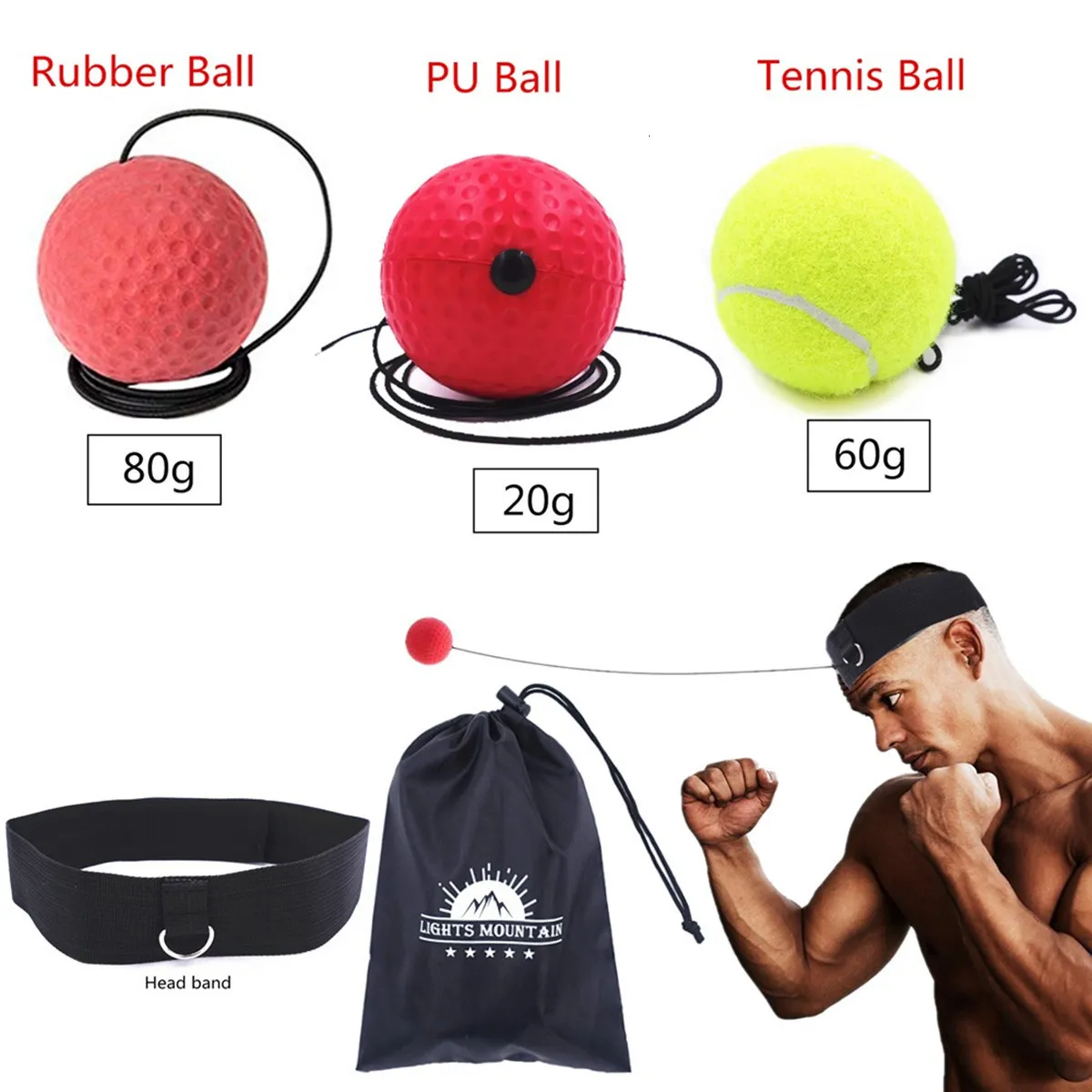 3-Level Boxing Reflex Ball Set - Adjustable Headband, Speed, Reaction ...