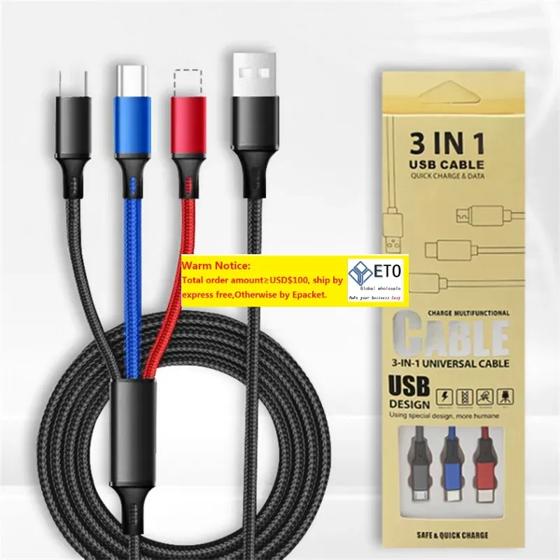 3 In 1 Micro USB Type C Charger Cable Multi USB Port Multiple USB ...