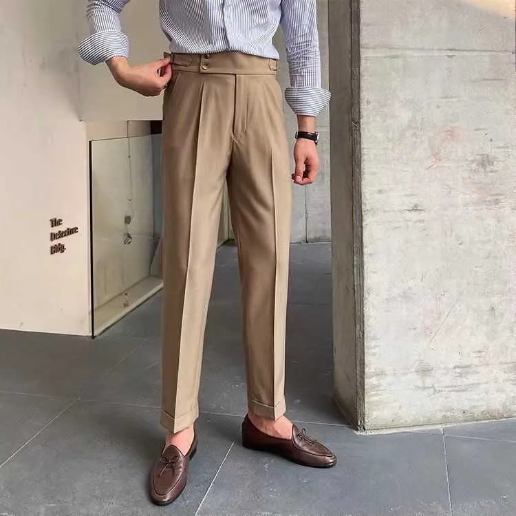 British High Waist Straight Office Pants Men Formal Italian British High Waist Straight Office Pants Men Formal Italian