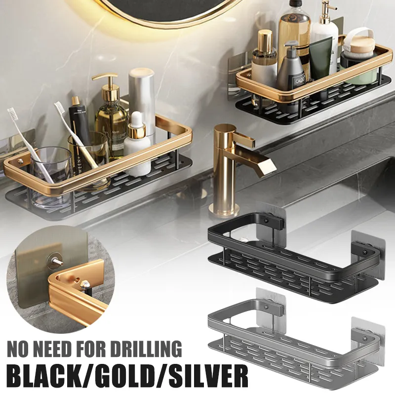 DHgate.com:Aluminum Wall Mounted Bathroom Shelf No-Drill Shampoo Rack ...