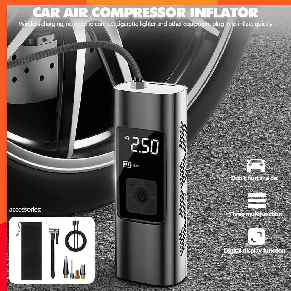 New Car Air Compressor Mini Electrical Air Pump, Dual-Use 6000mAh Power ...
