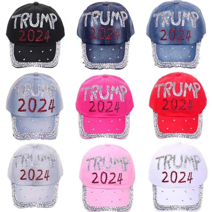 DHgate.com:Trump 2024 Denim Sun Hat, Casual Diamond Baseball Cap ...