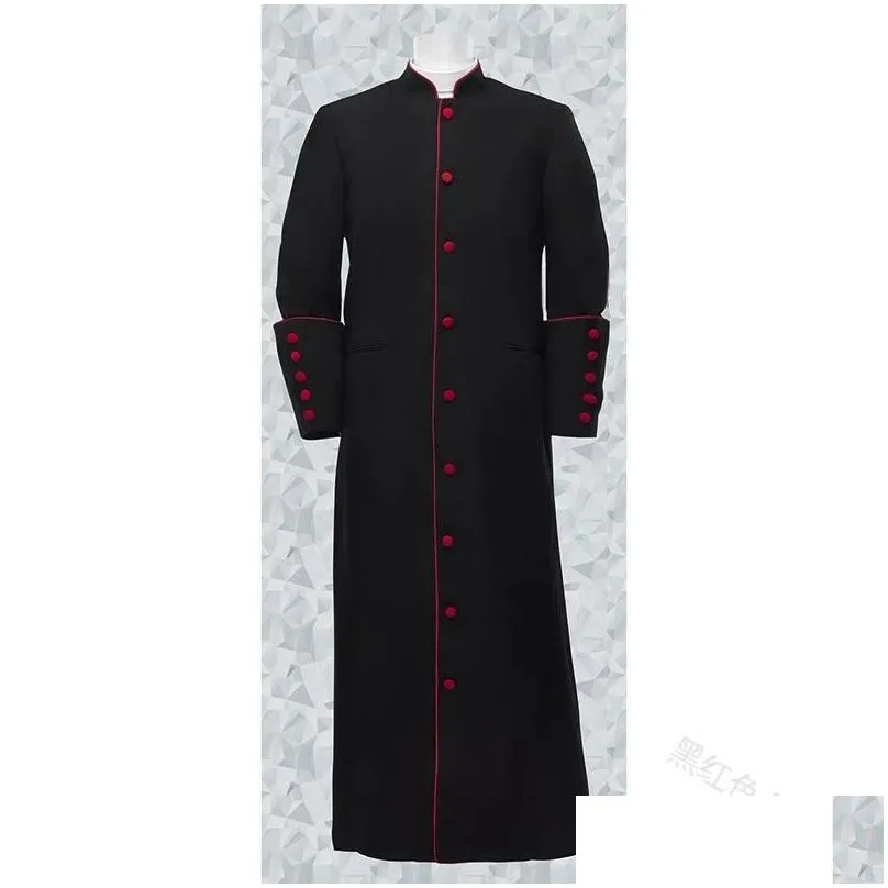 Men's Church Priest White Trench Cassock Clergy Robe With Stand Collar ...