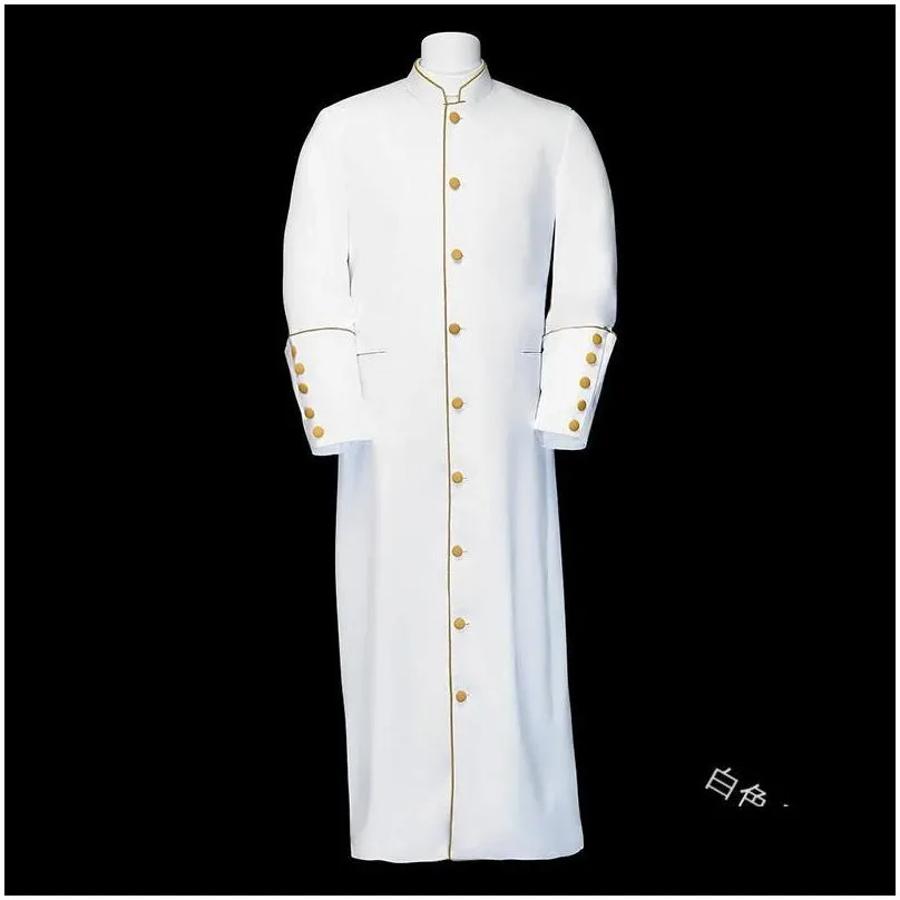 Men's Church Priest White Trench Cassock Clergy Robe With Stand Collar ...