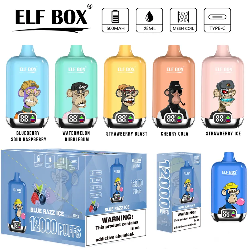 Original Elf Box Digital 12000 Puffs Disposable Vape E Cigarettes 0% 2% ...