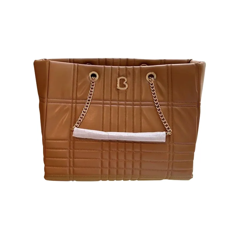 Luxury Designer Tote Bag: Genuine Leather Check Handbag With Chain ...