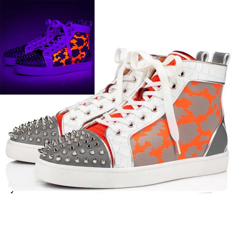 Luxury Designer Mens Red Bottoms Suede Leather Womens High Top Sneakers ...