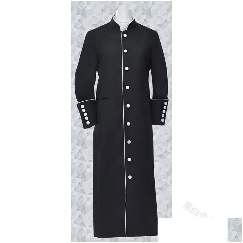 Mens Trench Coat Classic Clergy Robe Elegant Stand Collar Single ...