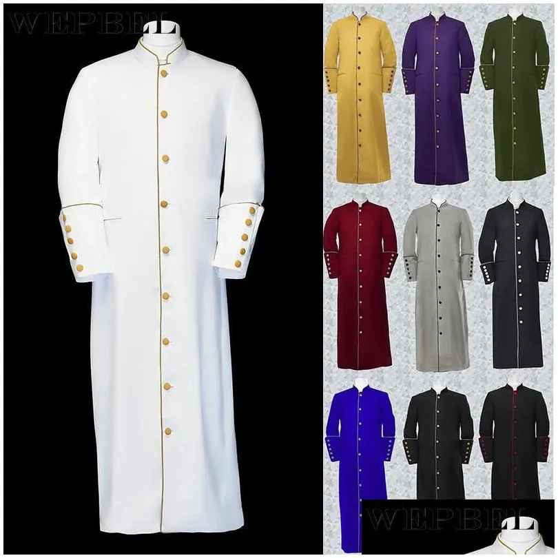 Mens Trench Coat Classic Clergy Robe Elegant Stand Collar Single ...