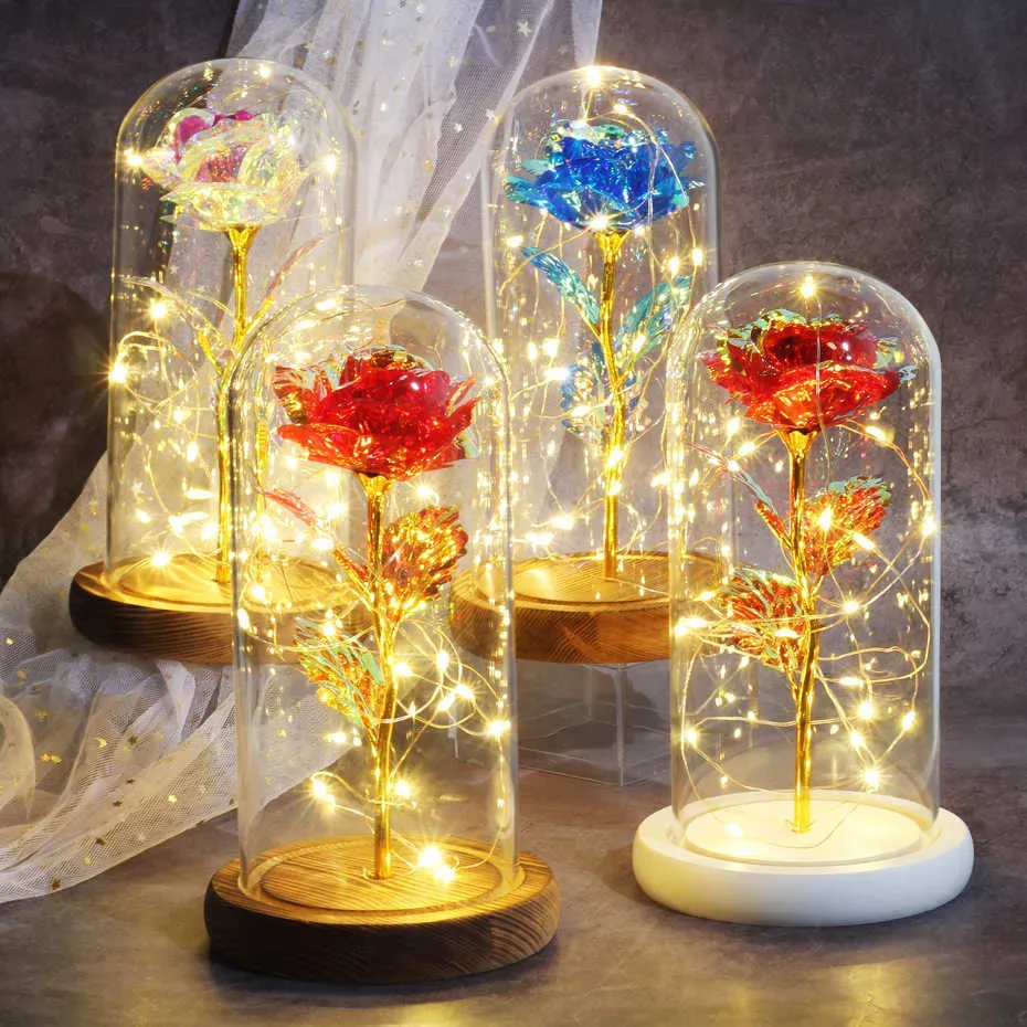 Enchanted Rose in Glass Dome - LED Light, Eternal Beauty & The Beast ...