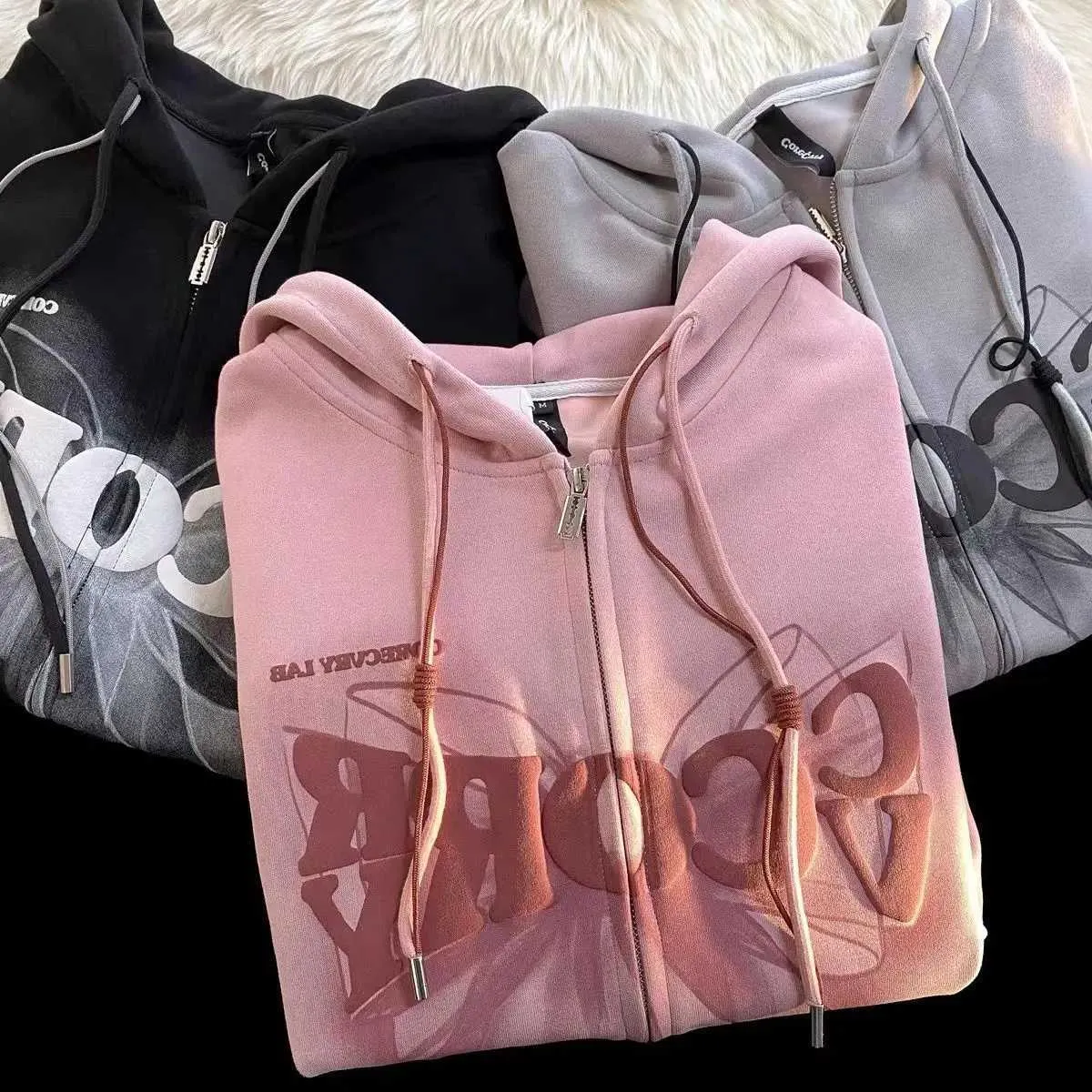 2023 New Zip Up Graphic Hoodies: Sweet Cool Wind Bow Zipper 2023 New Zip Up Graphic Hoodies: Sweet Cool Wind Bow Zipper