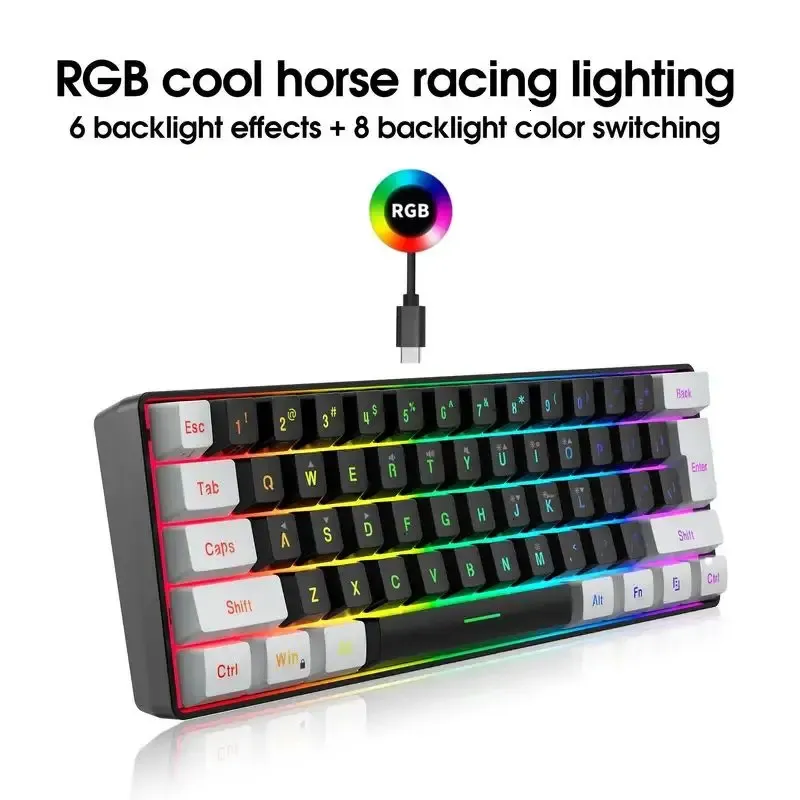 60% Wired Gaming Keyboard, RGB Backlit Ultra Compact Mini Keyboard ...