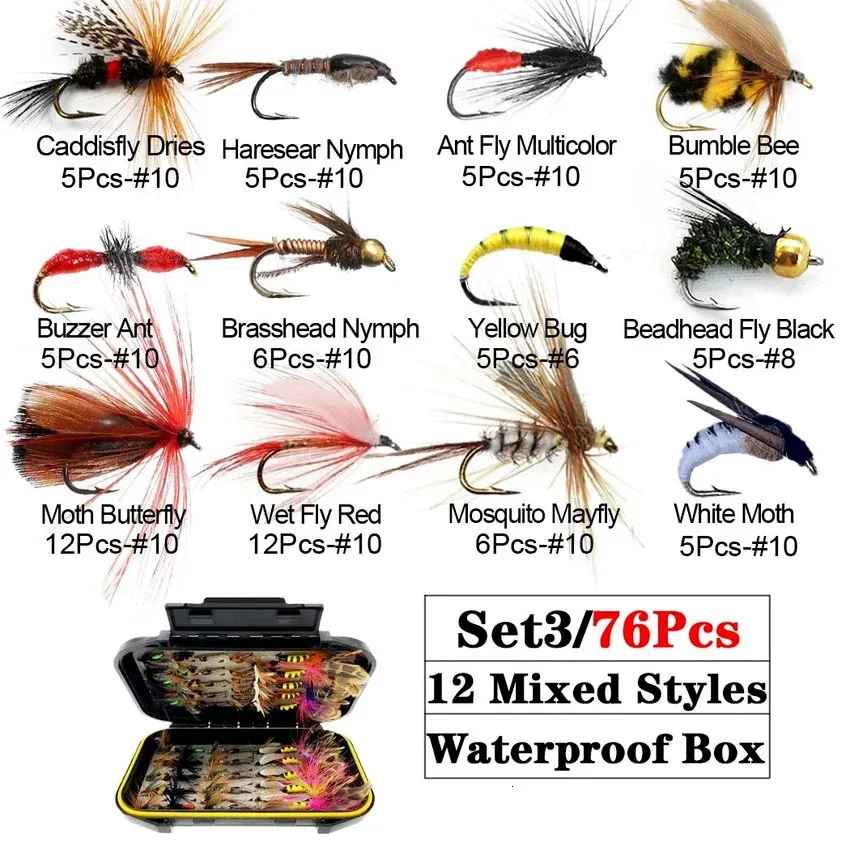 Trout Fly Fishing Gear Collection: Dry, Wet & Nymph Flies Assortment ...