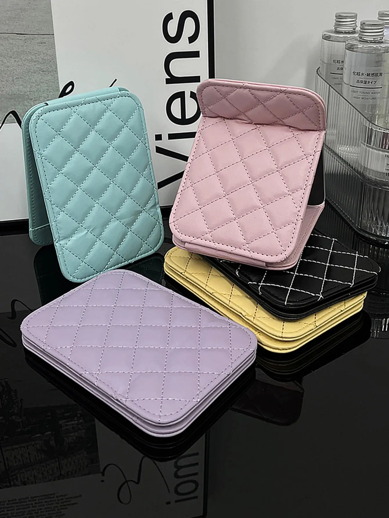 Mini PU Leather Clamshell Compact Makeup Mirror with Glass Surface, One ...