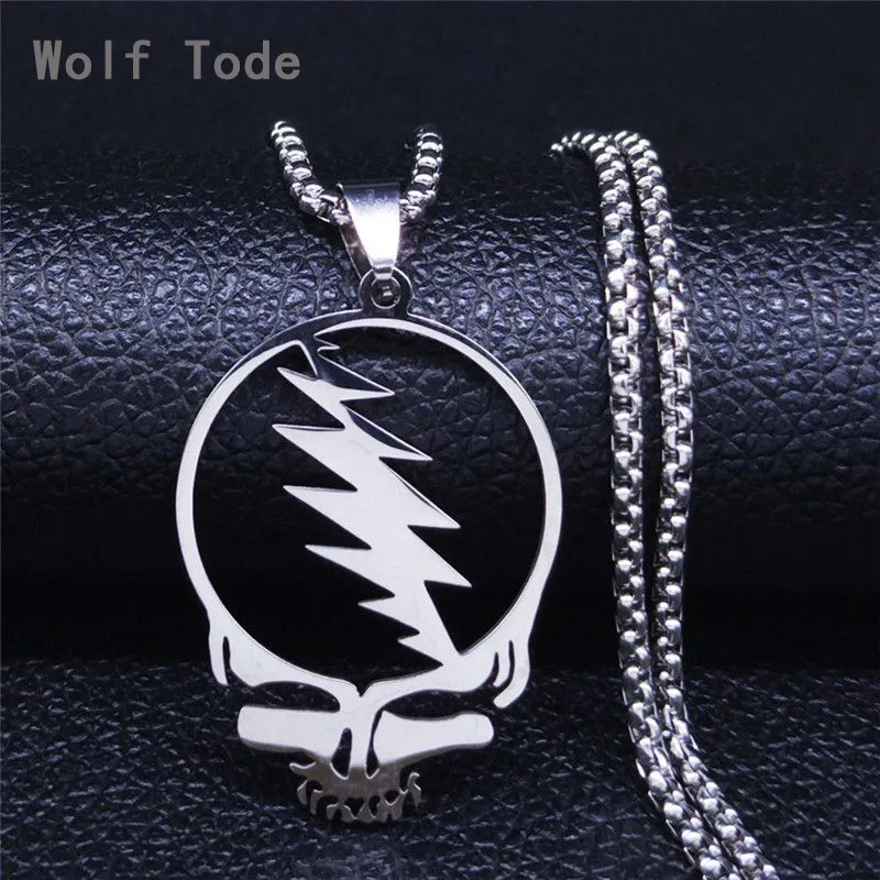 Grateful Dead Stainless Steel Chain Necklace Silver Skull Pendant ...