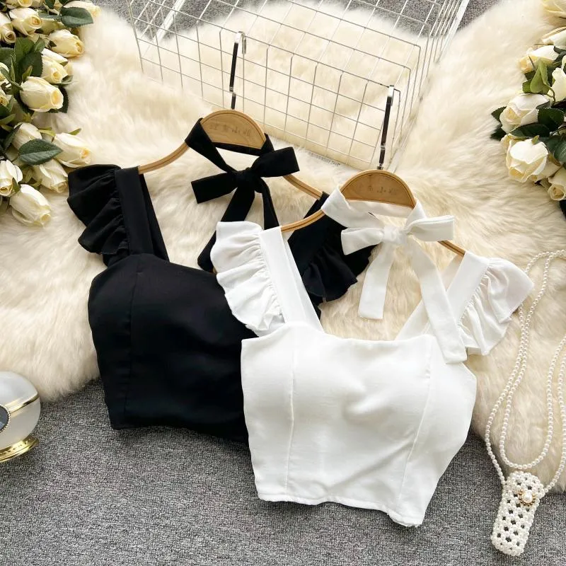 Womens Tanks Ruffles Square Collar Tank Tops Sweet Summer Sleeveless ...