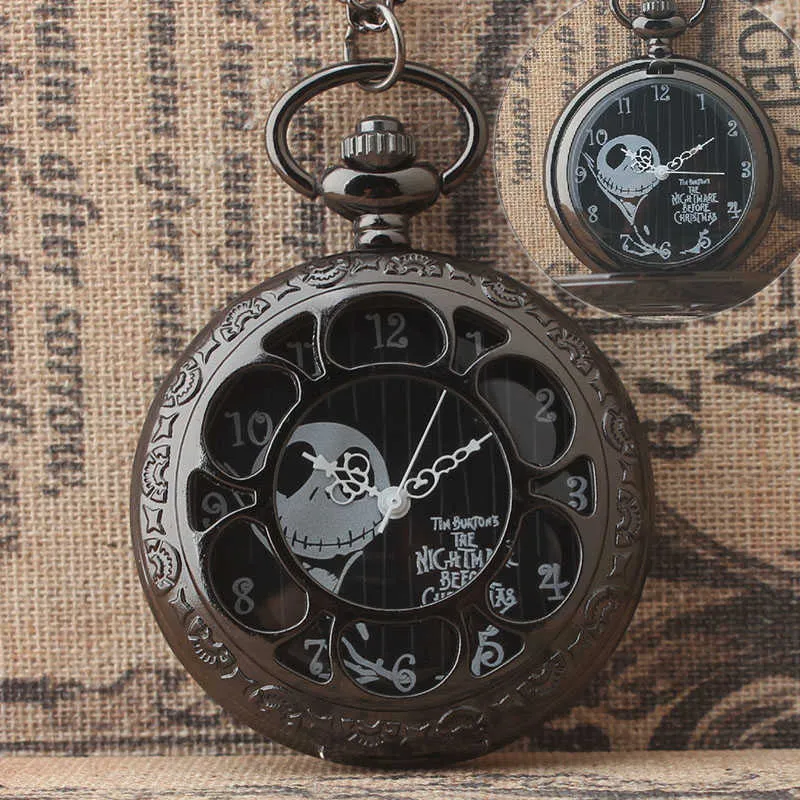 Unisex Creepy Christmas Skull Flip Pocket Watch with Hanging Chain from ...