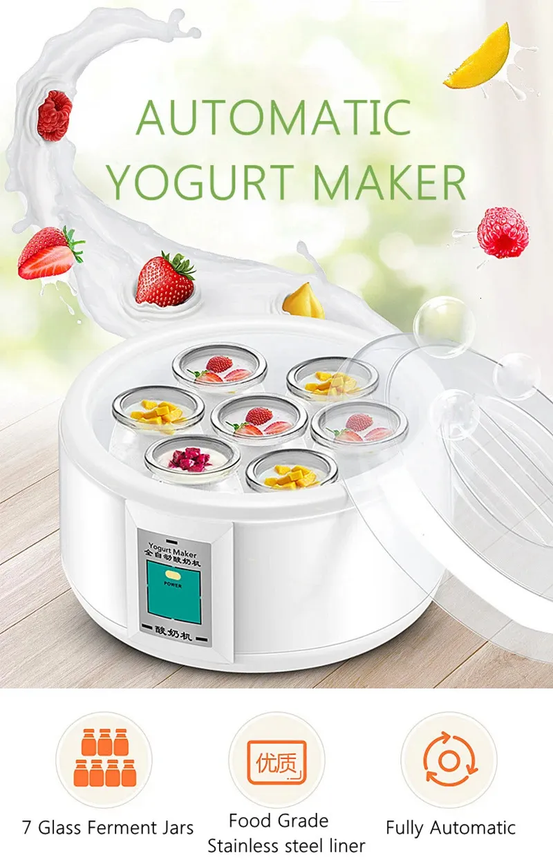 5L Automatic Yogurt Maker With 7 Jars Stainless Steel Liner, DIY Natto ...
